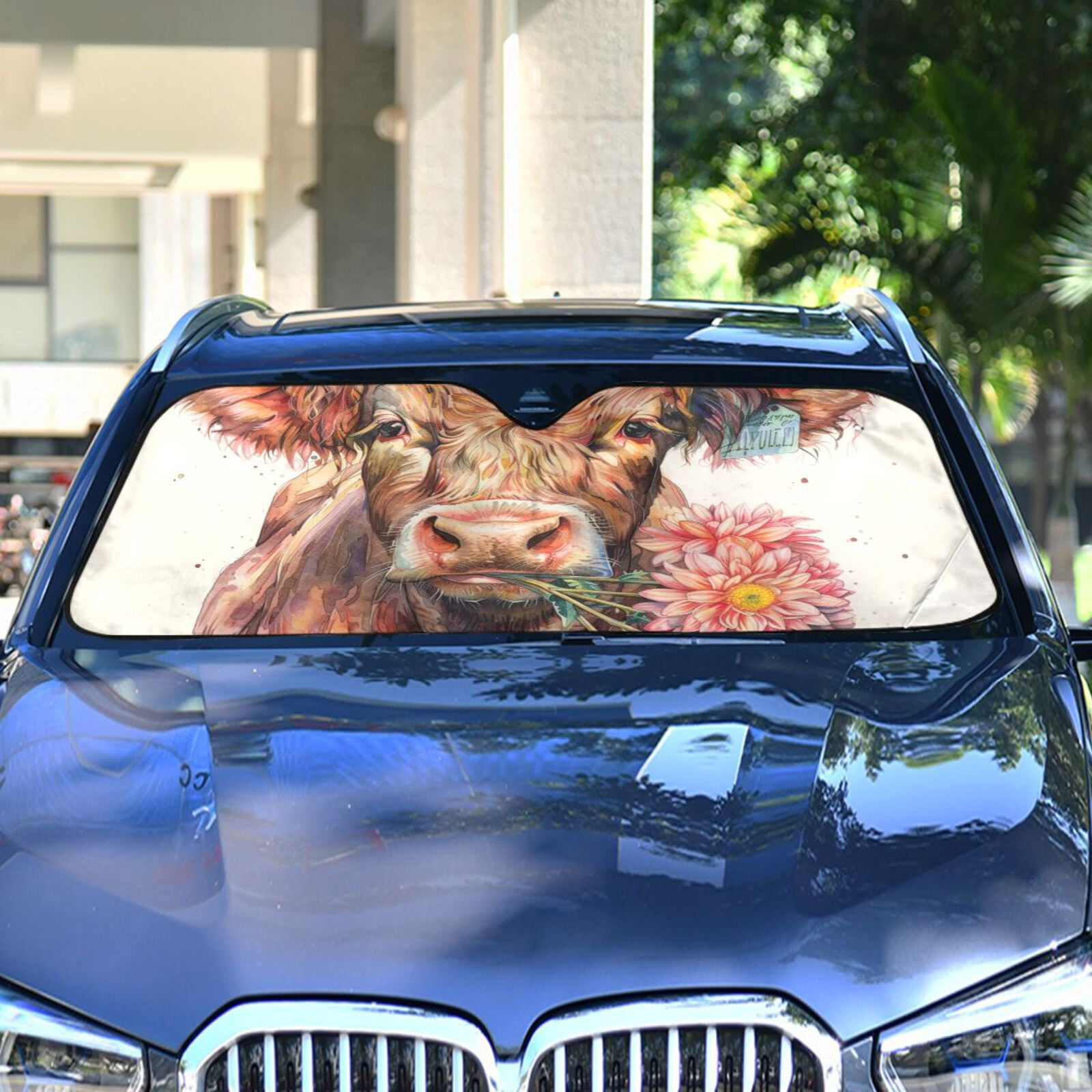 Cow and Flower Automotive Front Car Windshield Sun Shade Reflector Foldable for Front Fit for ...