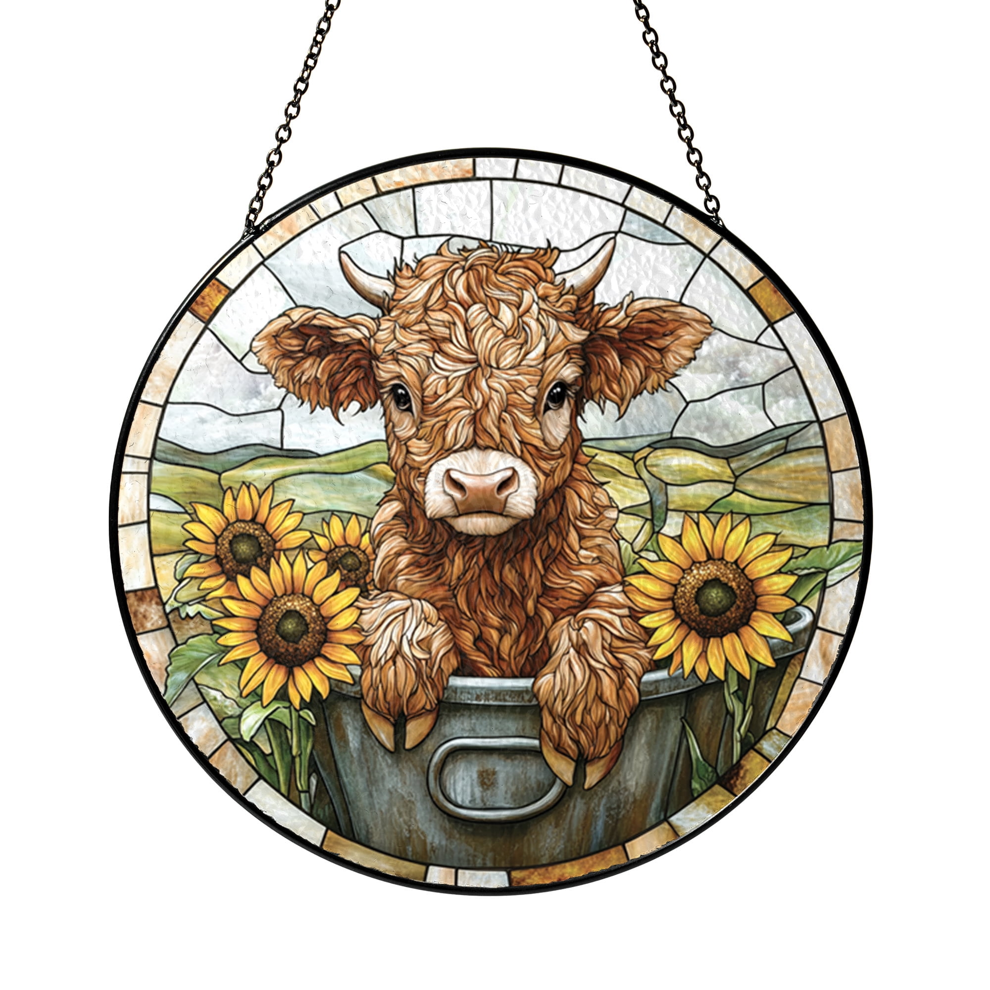 Cow and Sunflower Stained Glass Suncatcher – Farm Animal Window Hanging ...