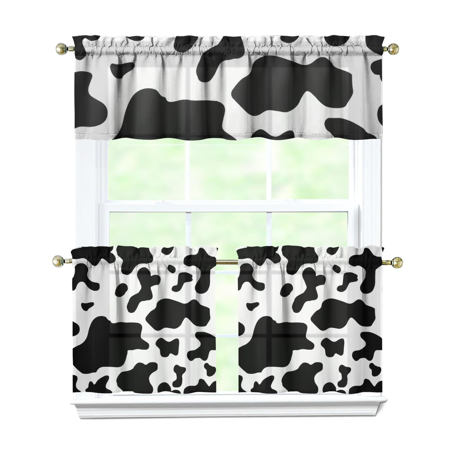 Cow farmhouse kitchen curtains set - Black and white rustic vintage ...