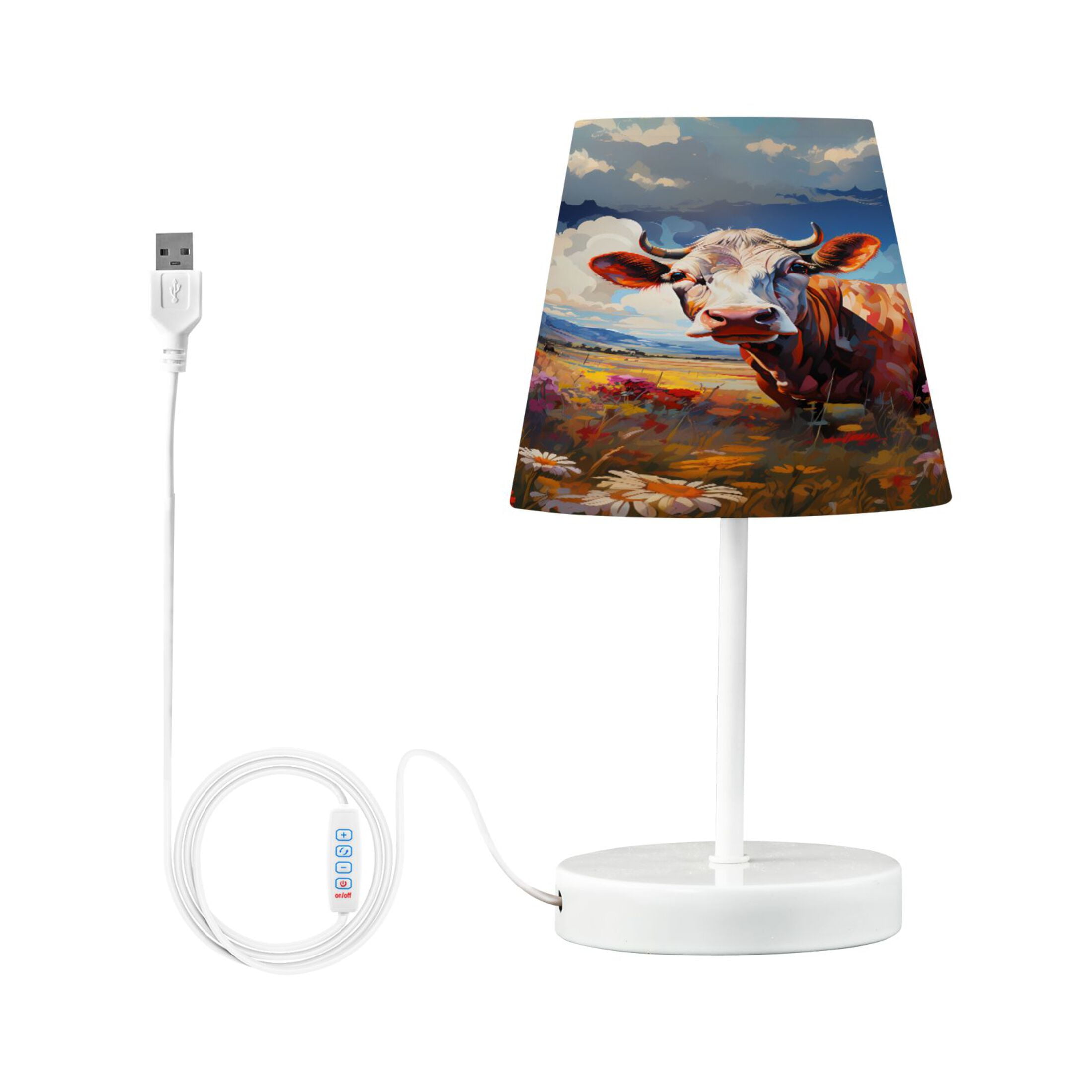 Cow in Flower Sea Desk Lamp LED Table Nightstand Lamps with 3 Color ...