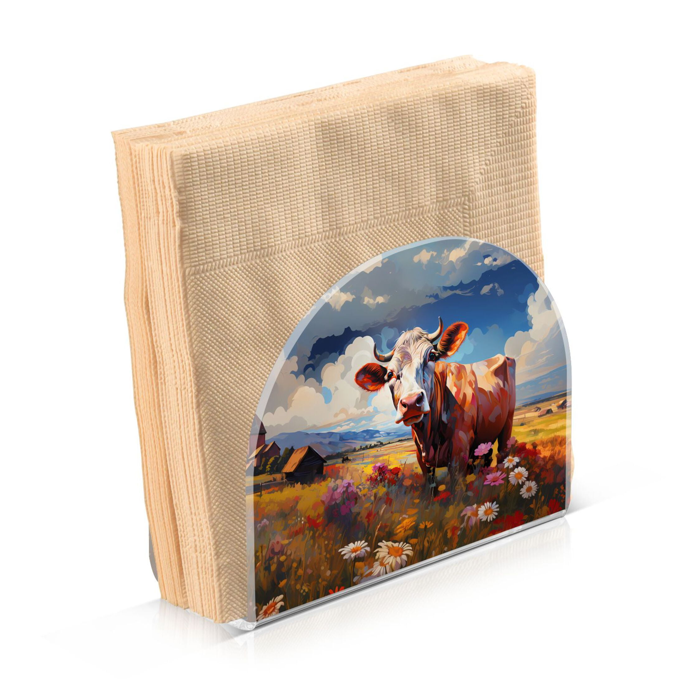 Cow in Flower Sea Napkin Holder for Table Acrylic Clear Tissue ...