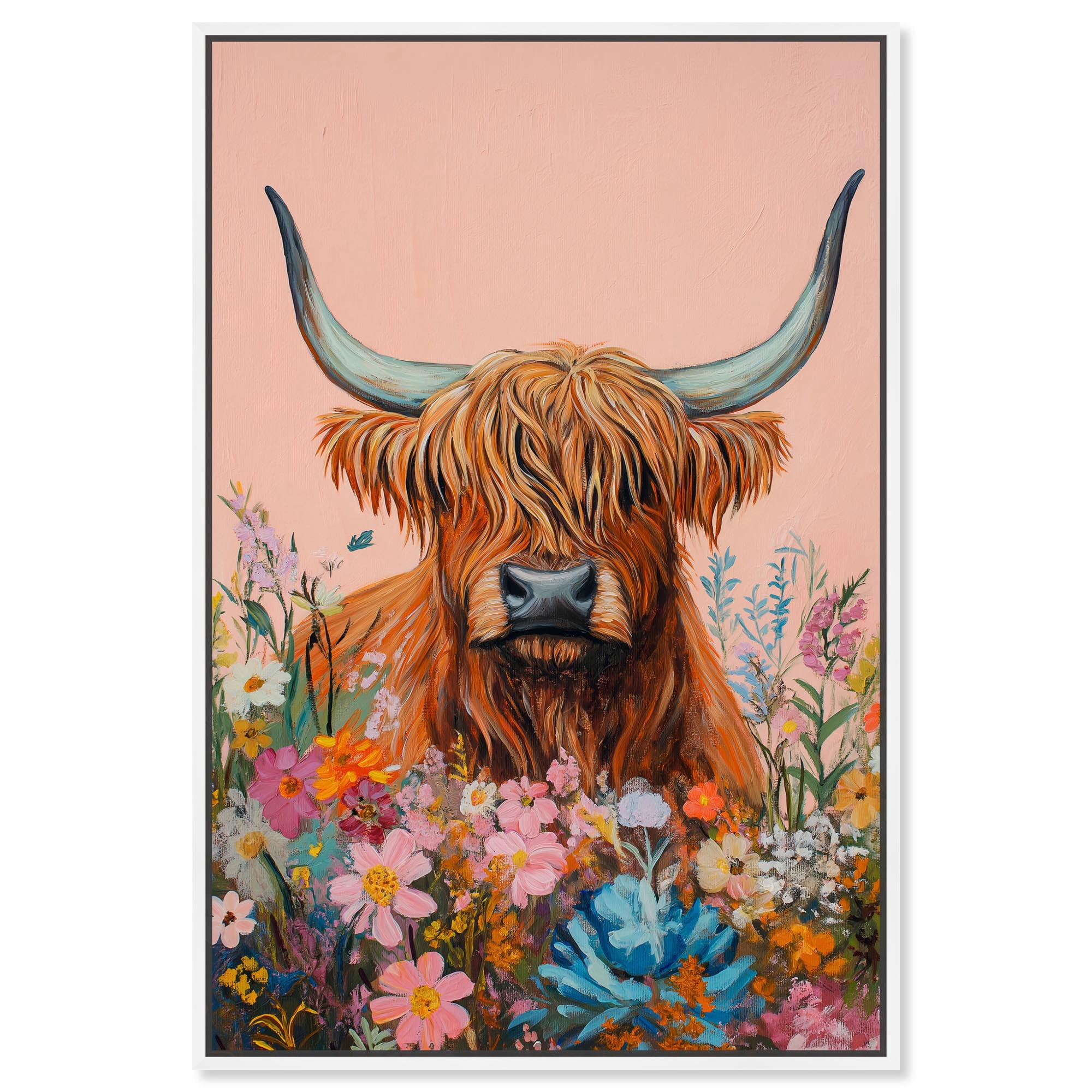Cow in Full Bloom Canvas Farmhouse Floral Art by Art Remedy, White ...