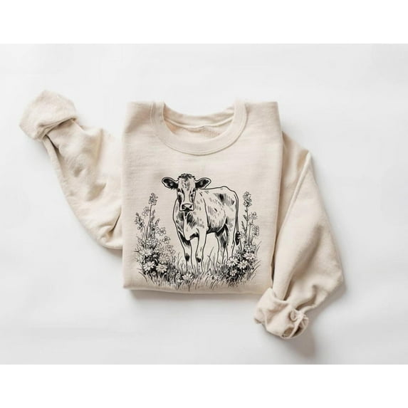 Cow in a Field of Flowers Sweatshirt, Floral Farm Animal Sweater, Farm ...