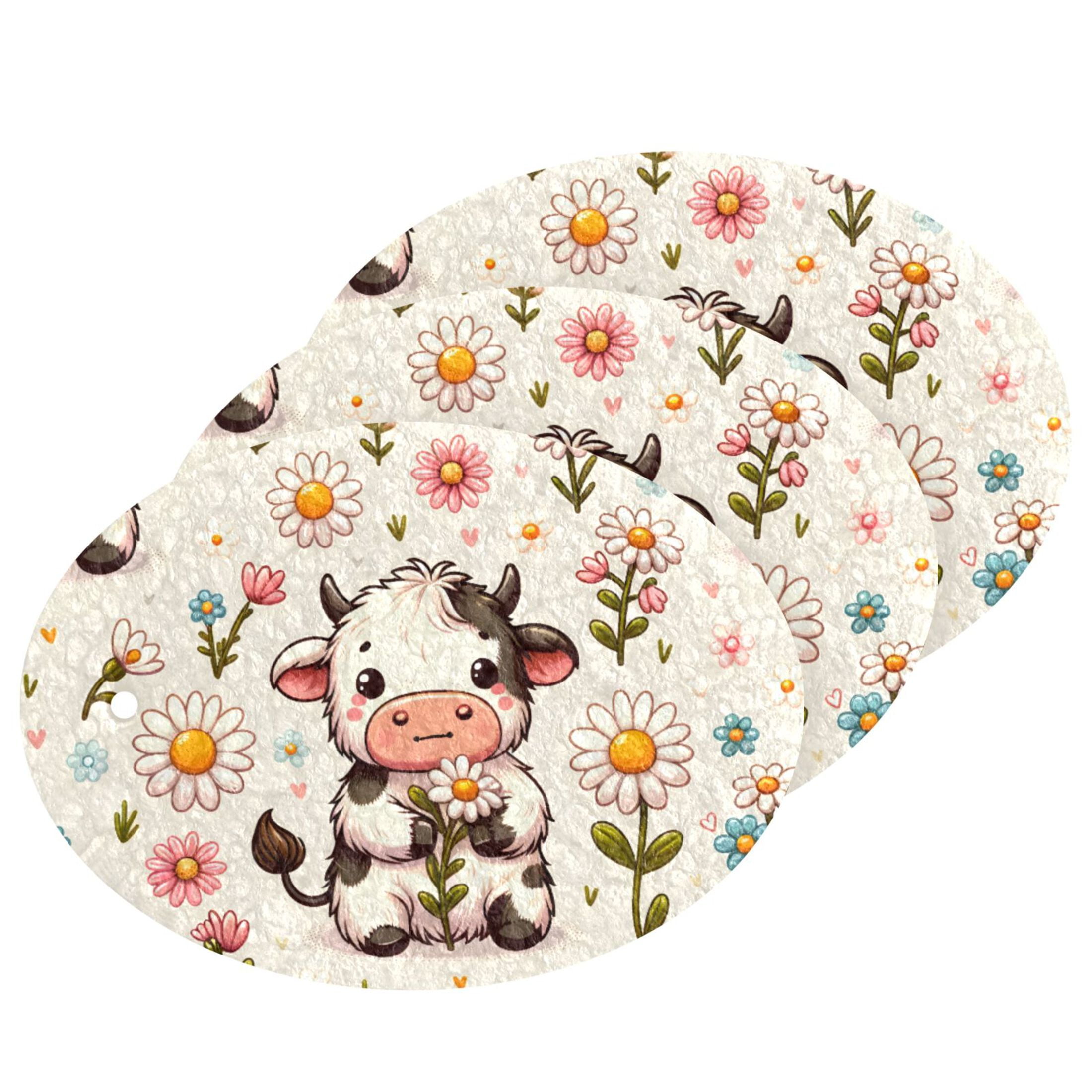 Cow on Flowers 3 Pack Dish Sponges Bulk Natural Sponges Compressed ...