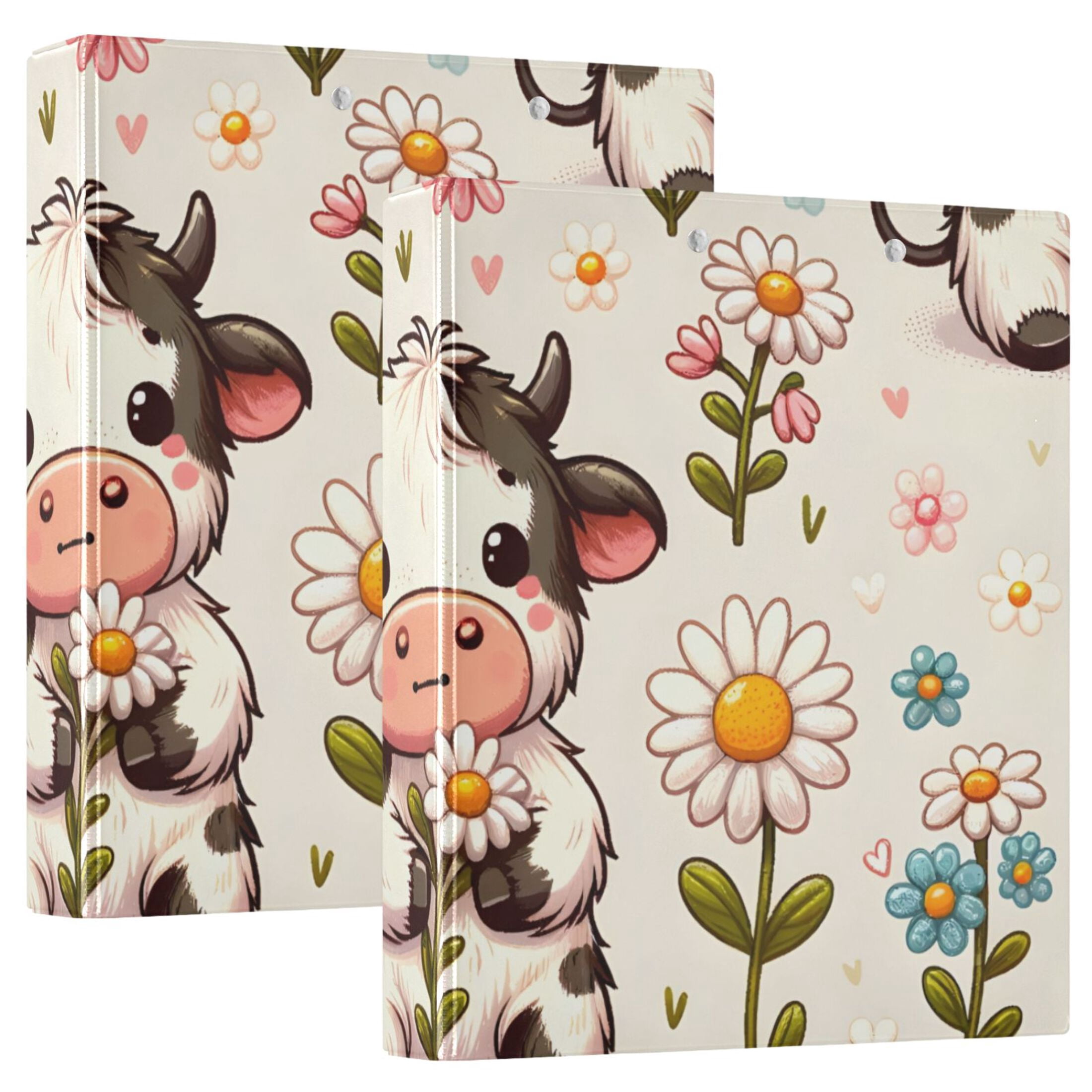 Cow on Flowers 3 Ring Binders 1.5 inch Hardcover File Folders with ...