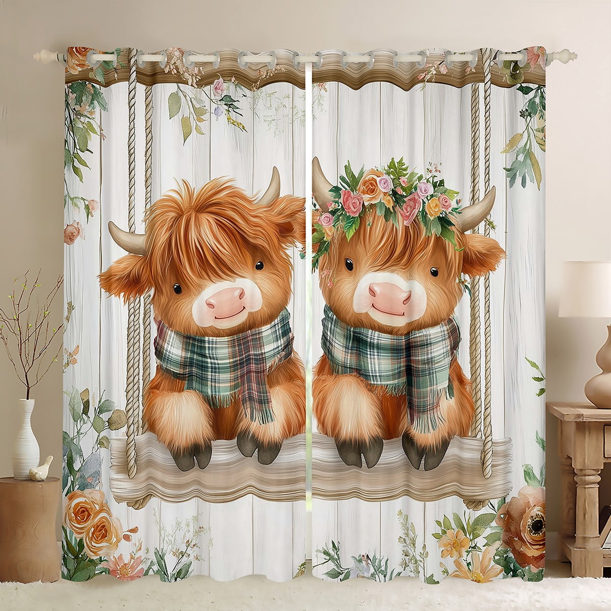 CowCowCurtains 52x63 inch,Highland Cow 30%-50% Blackout Curtains 30-50% ...