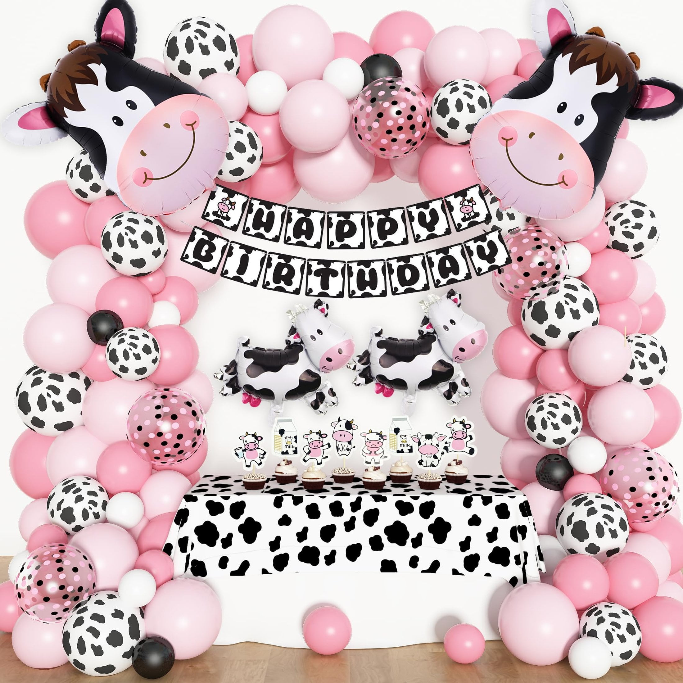 CowPrint Party Pack - 117PCS Pink Cow Balloon Garland Arch Kit with ...