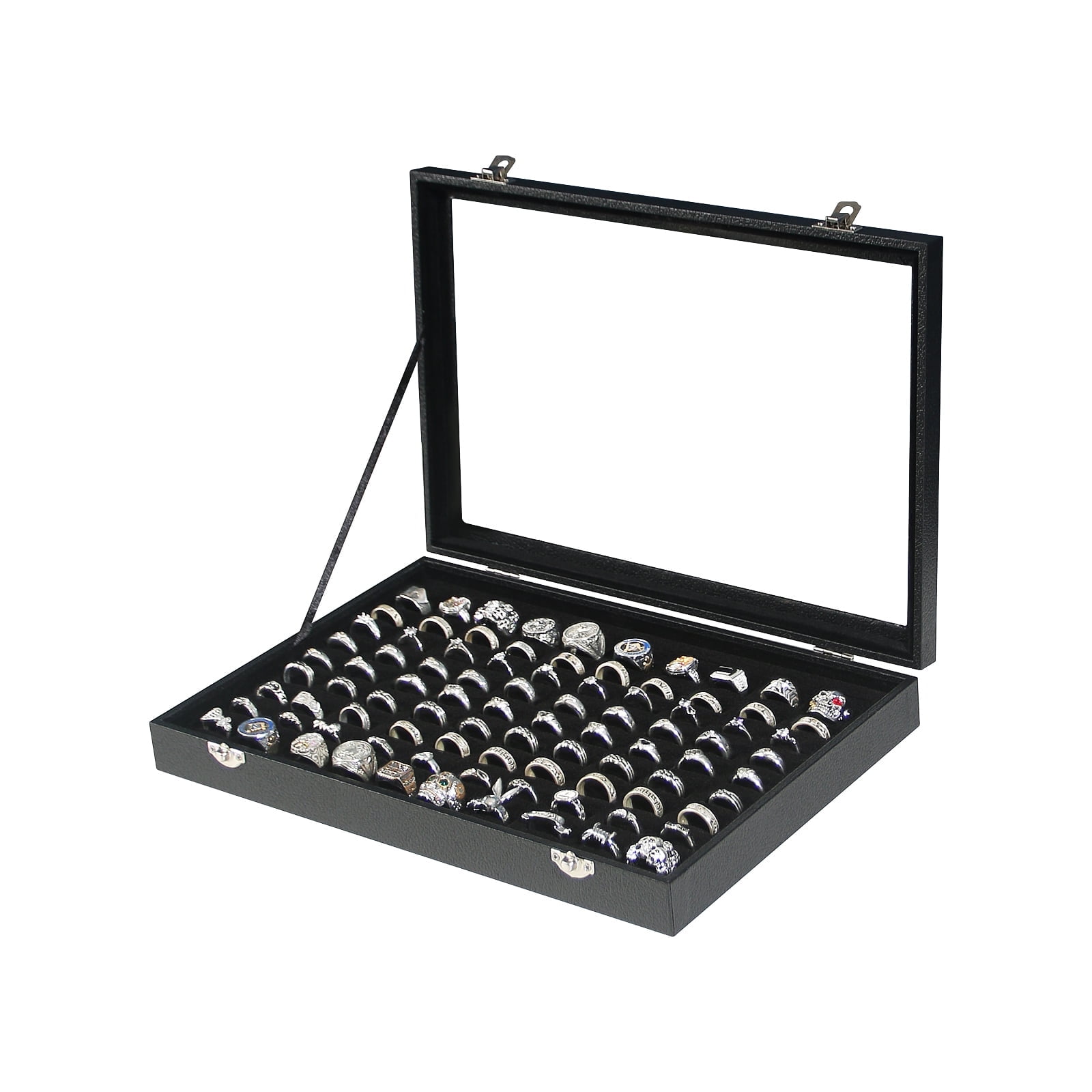Coward 100-Slot Velvet Ring Organizer Tray with Glass Lid, Black ...