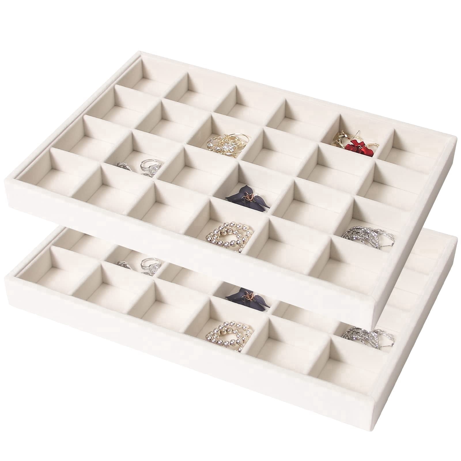 Coward 2PC Stackable 24 Gird Jewelry Organizer Tray Necklace Earring ...
