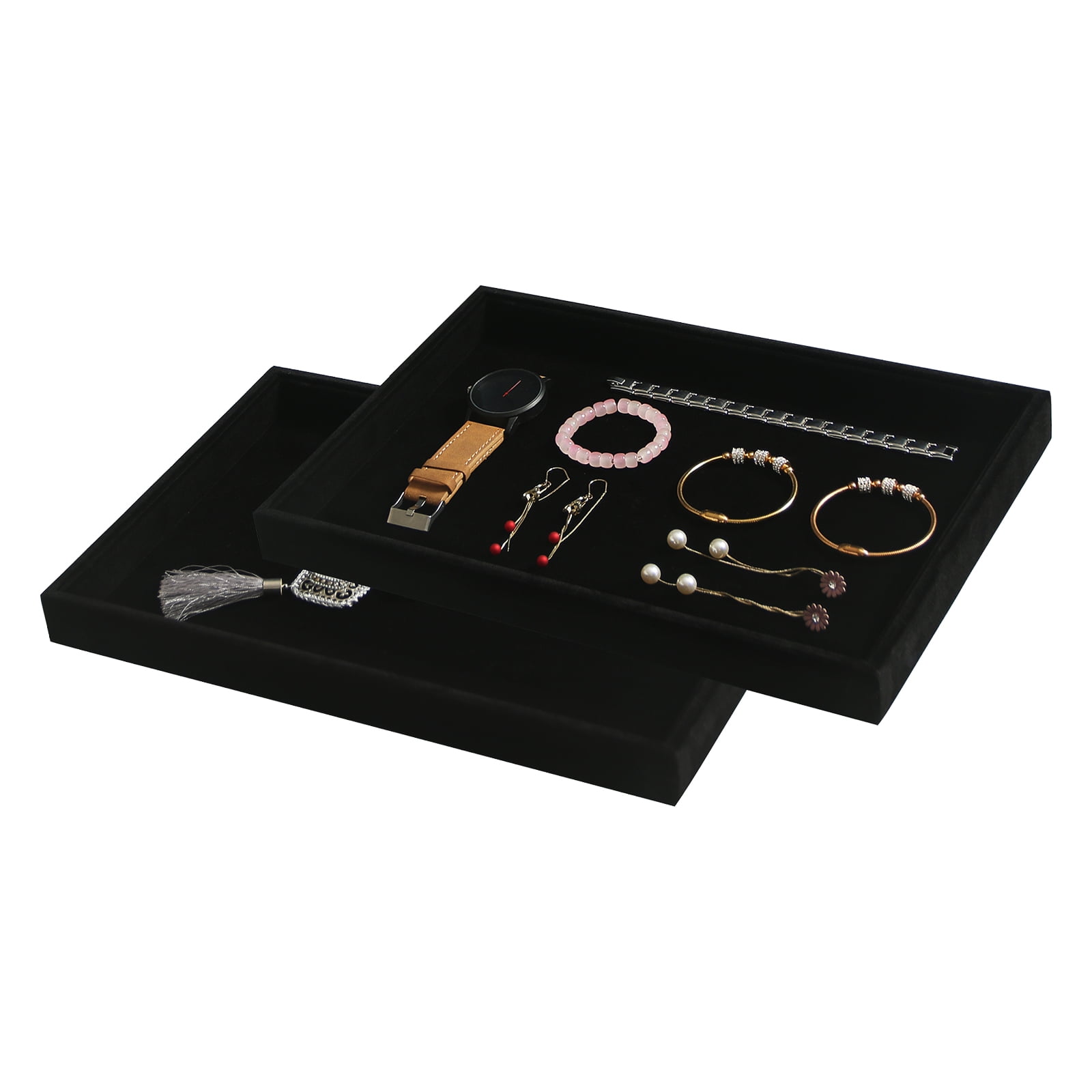 Coward 2Pcs/Set Black Velvet Stackable Jewerlry Organizer Tray Velvet ...