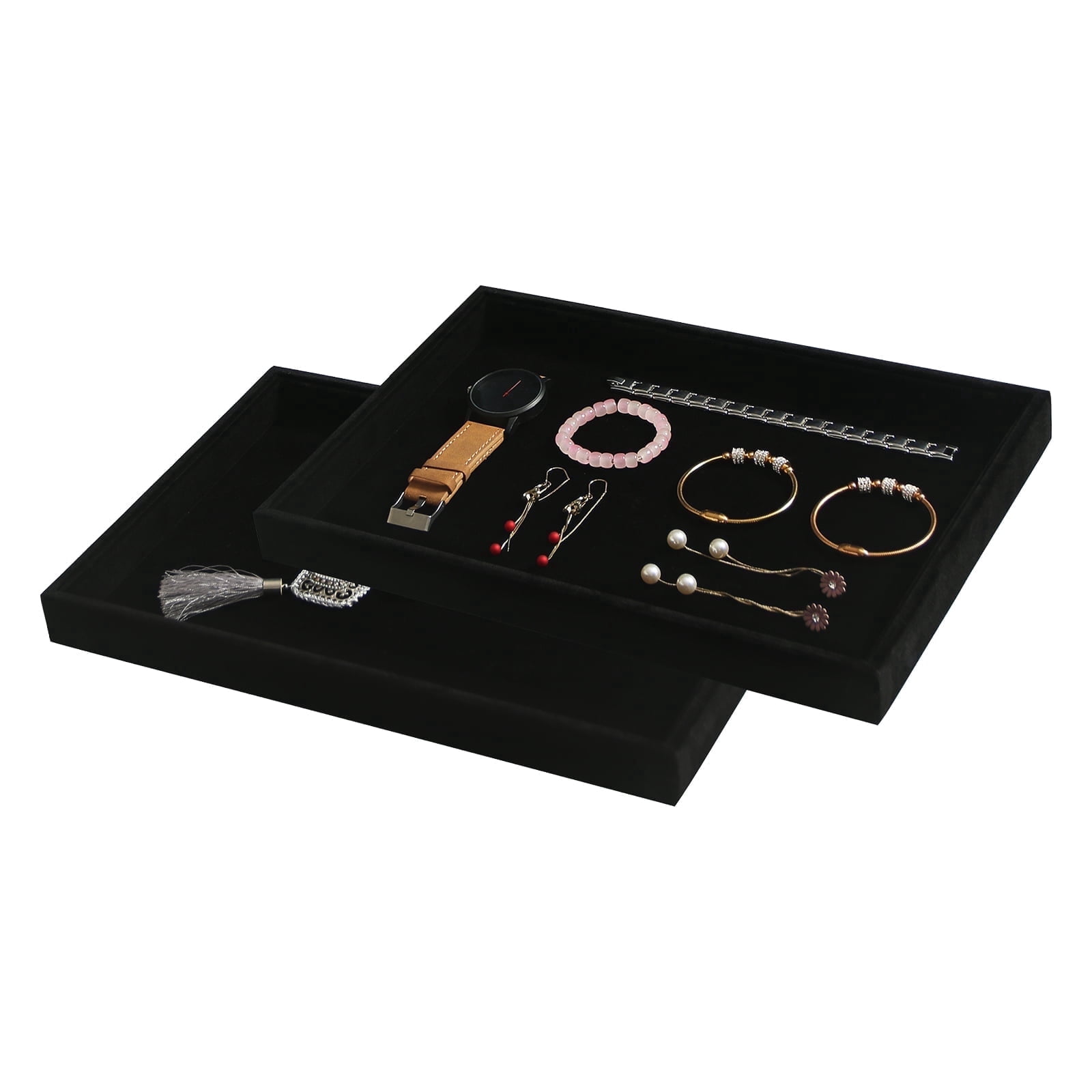Coward 2Pcs/Set Black Velvet Stackable Jewerlry Organizer Tray Velvet ...