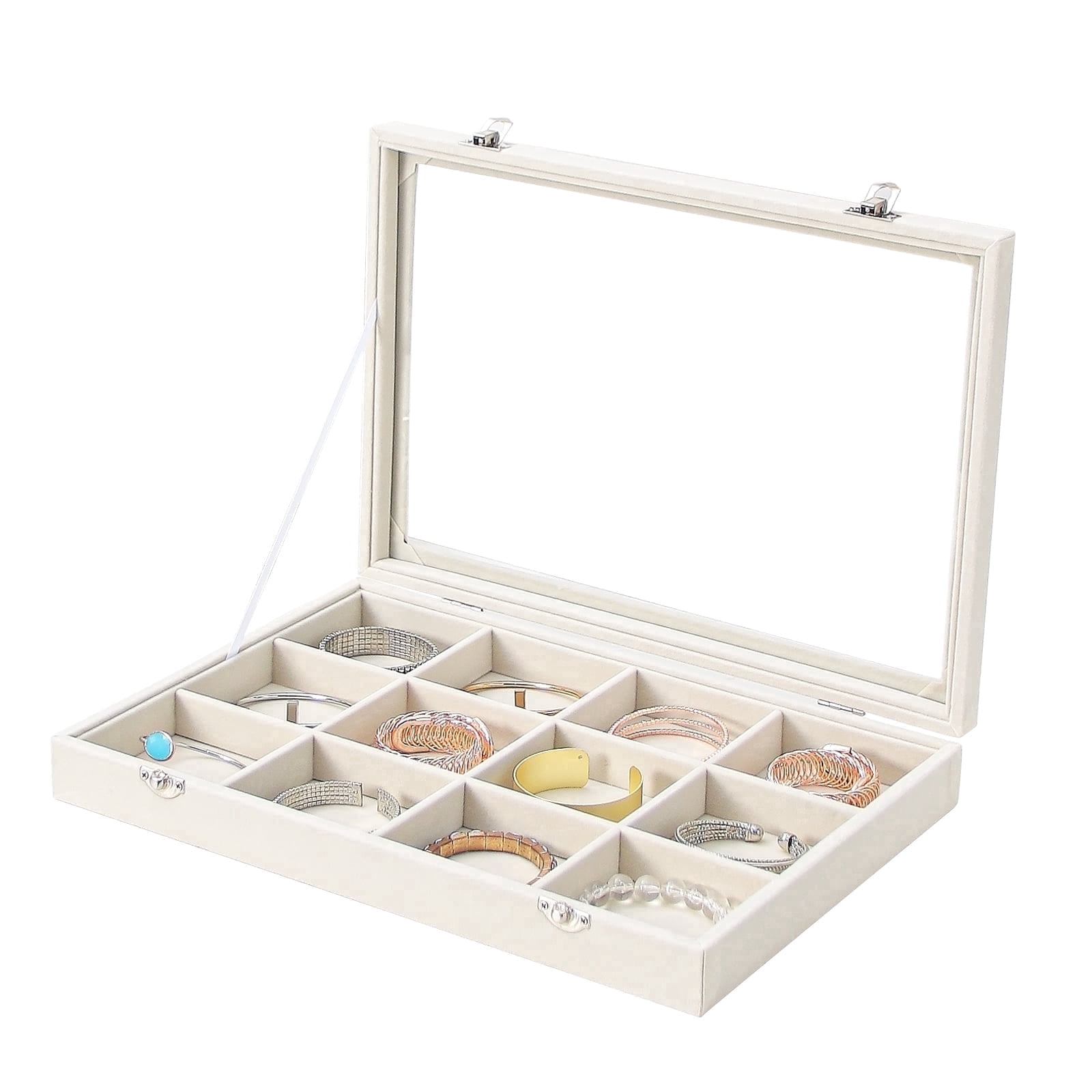 Coward Jewelry Organizer Box, Beige Velvet 12 Grids Bracelet Bangle ...