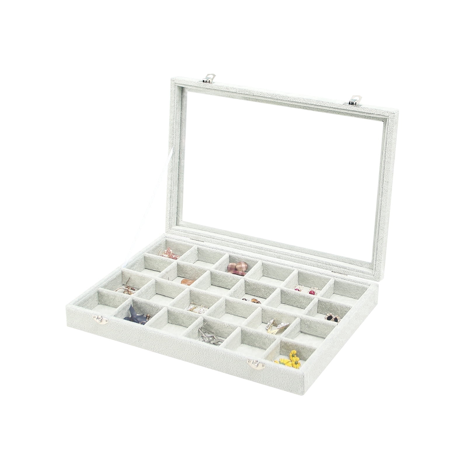 Coward Jewelry Organizer Box, Gray Beige Velvet 24 Grids Ring Earring ...