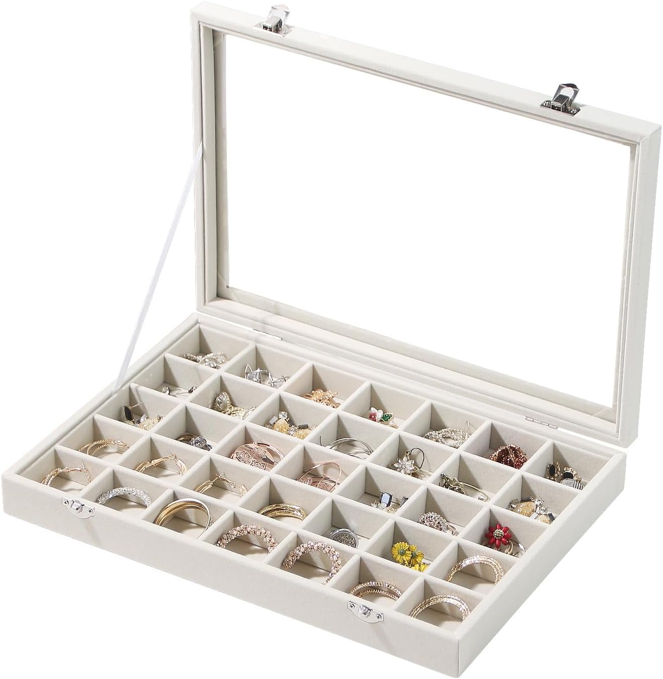 Coward Ring Earring Jewelry Organizer Box, 35 Grids Dustproof Display ...