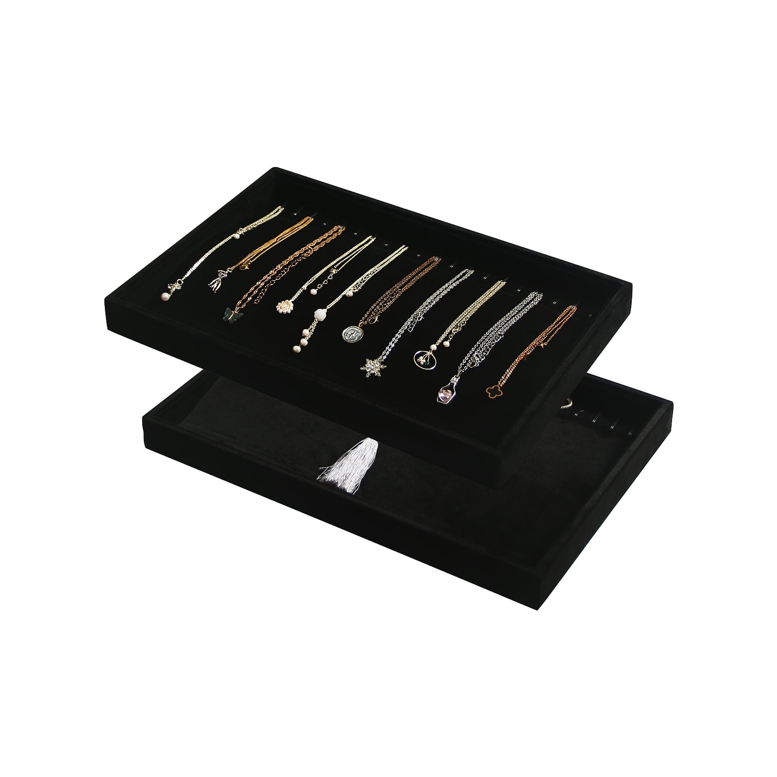 Coward Set of 2 Black Velvet Stackable Necklace Holder Organizer Tray ...