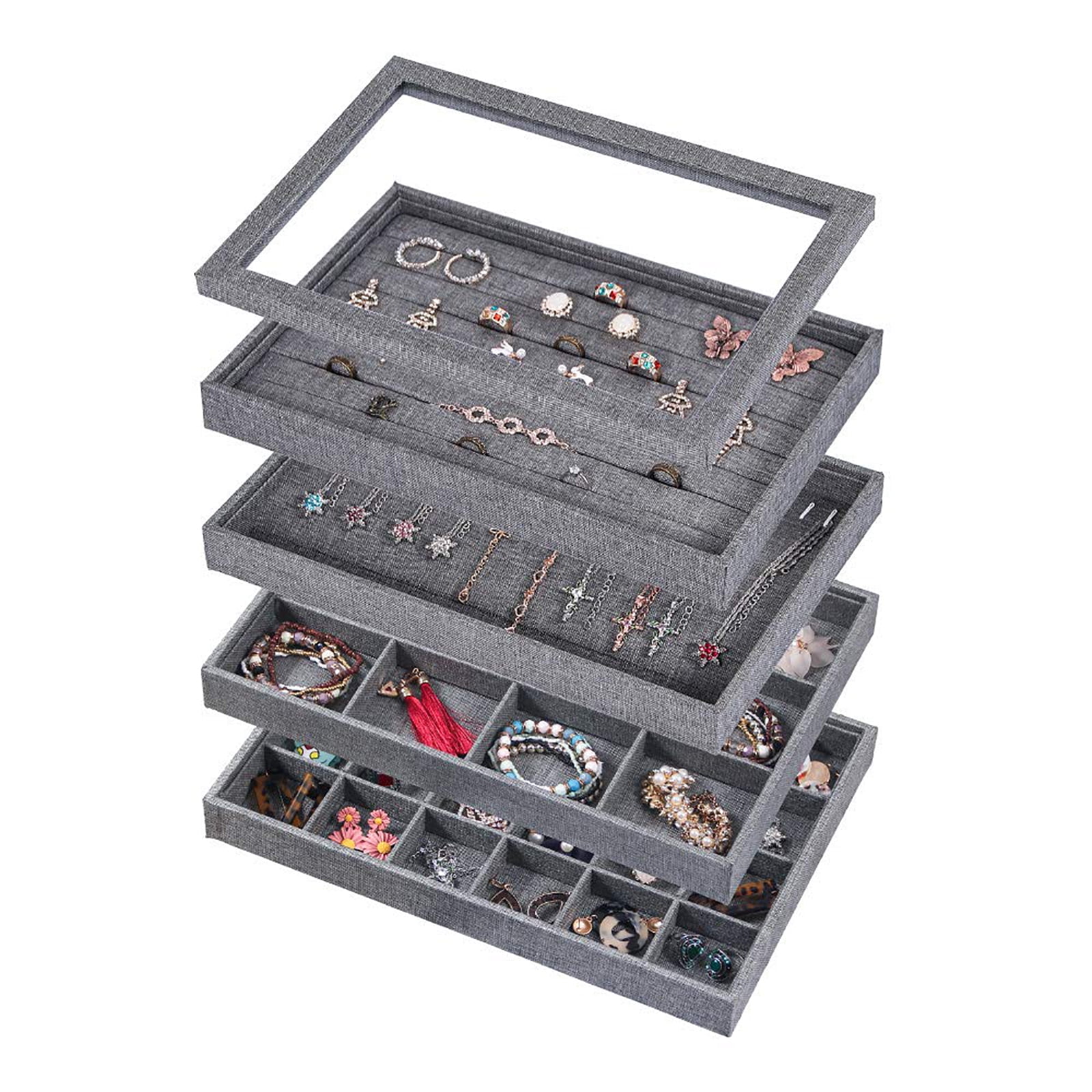 Coward Set of 5 Stackable Jewelry Organizer Tray Necklace Earring Box ...