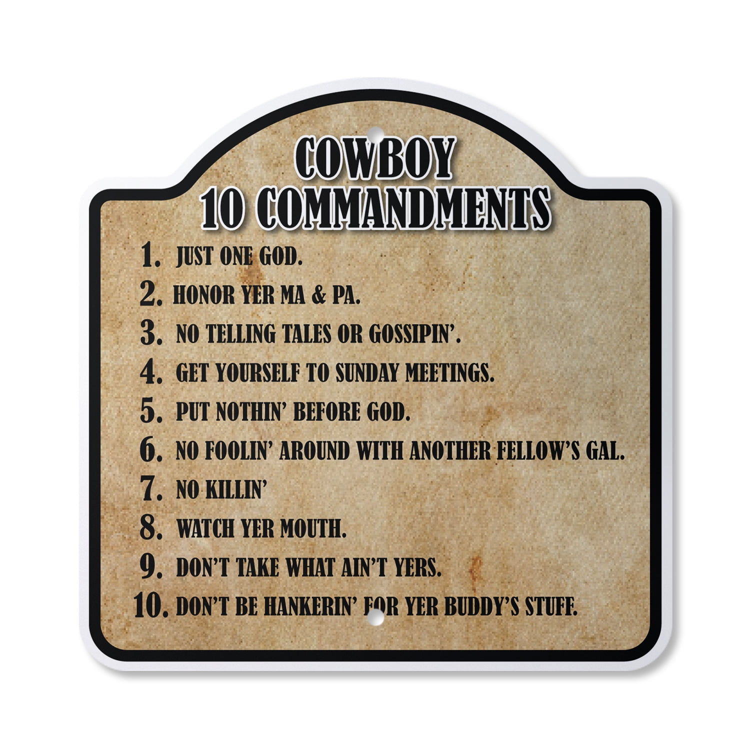 Cowboy 10 Commandments 14" X 14" Sign | Indoor/Outdoor Plastic ...