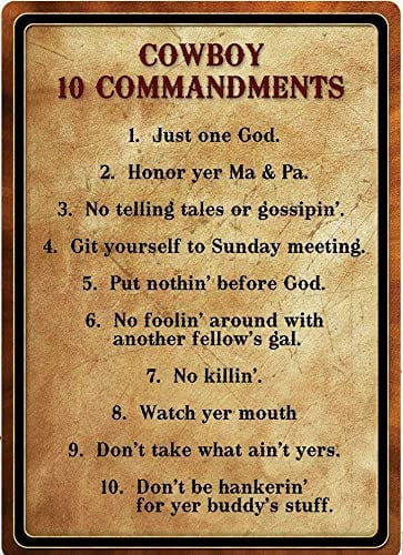 Cowboy 10 Commandments Metal Sign Country Western Southern Redneck ...