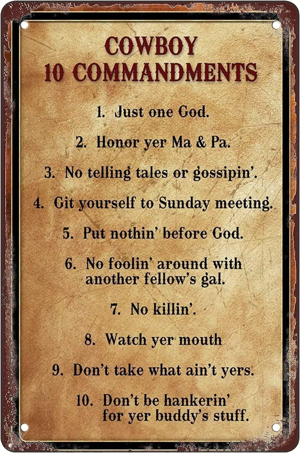 Cowboy 10 Commandments Metal Tin Signs Funny Novelty Metal Sign Retro ...