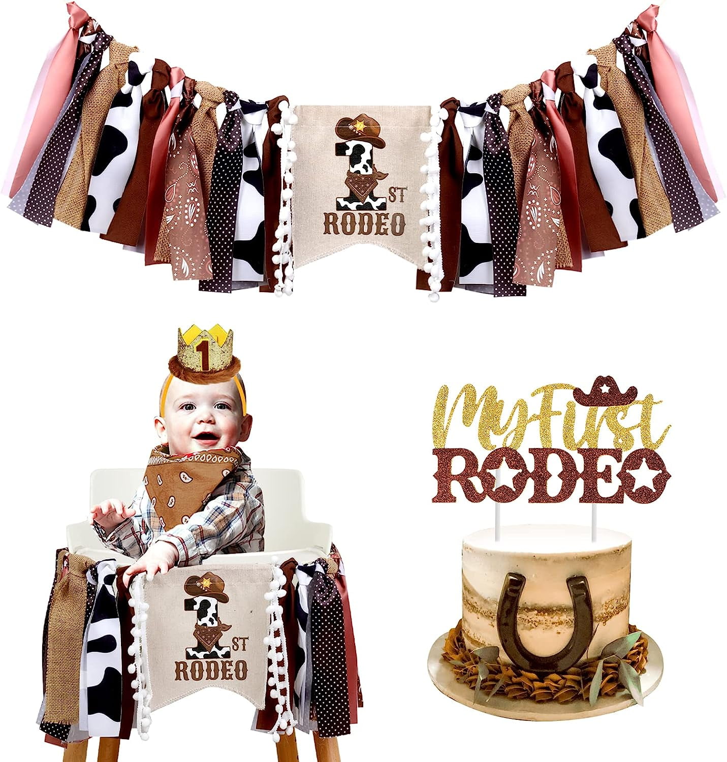 Cowboy 1st Birthday Decorations Brown, My First Rodeo High Chair Banner ...