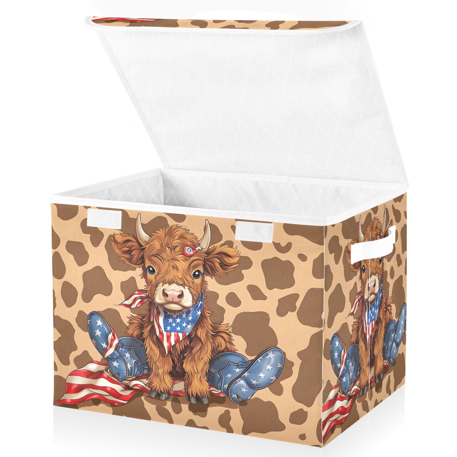 Cowboy American Flag Cow Storage Basket for Shelves Foldable Container ...