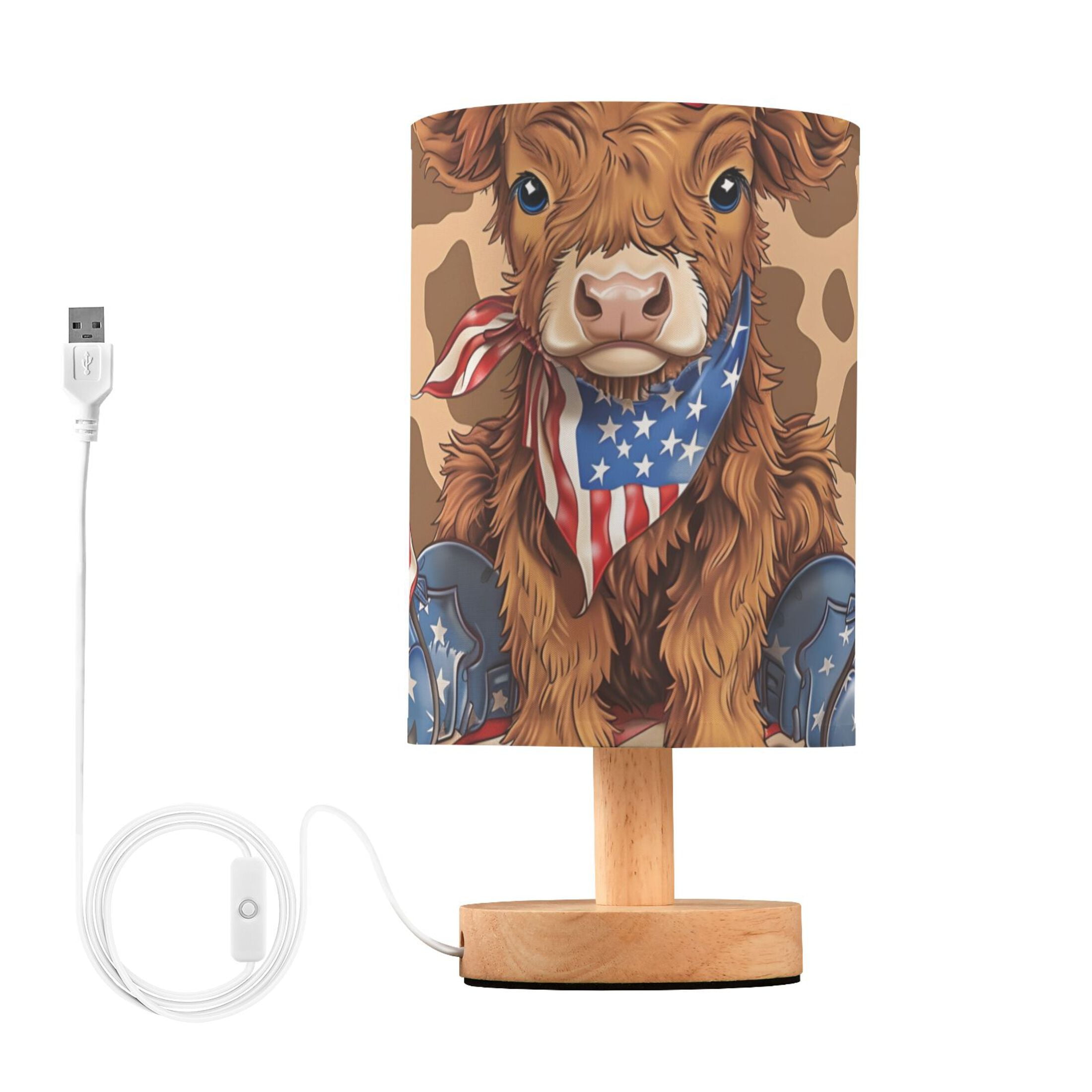 Cowboy American Flag Cow Table Lamp USB Bedside Desk Nightstand Lamp ...