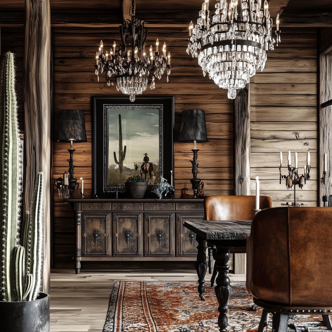 Cowboy And Saguaro Cactus Print, Western Ranch Decor Home Decor #3162 ...