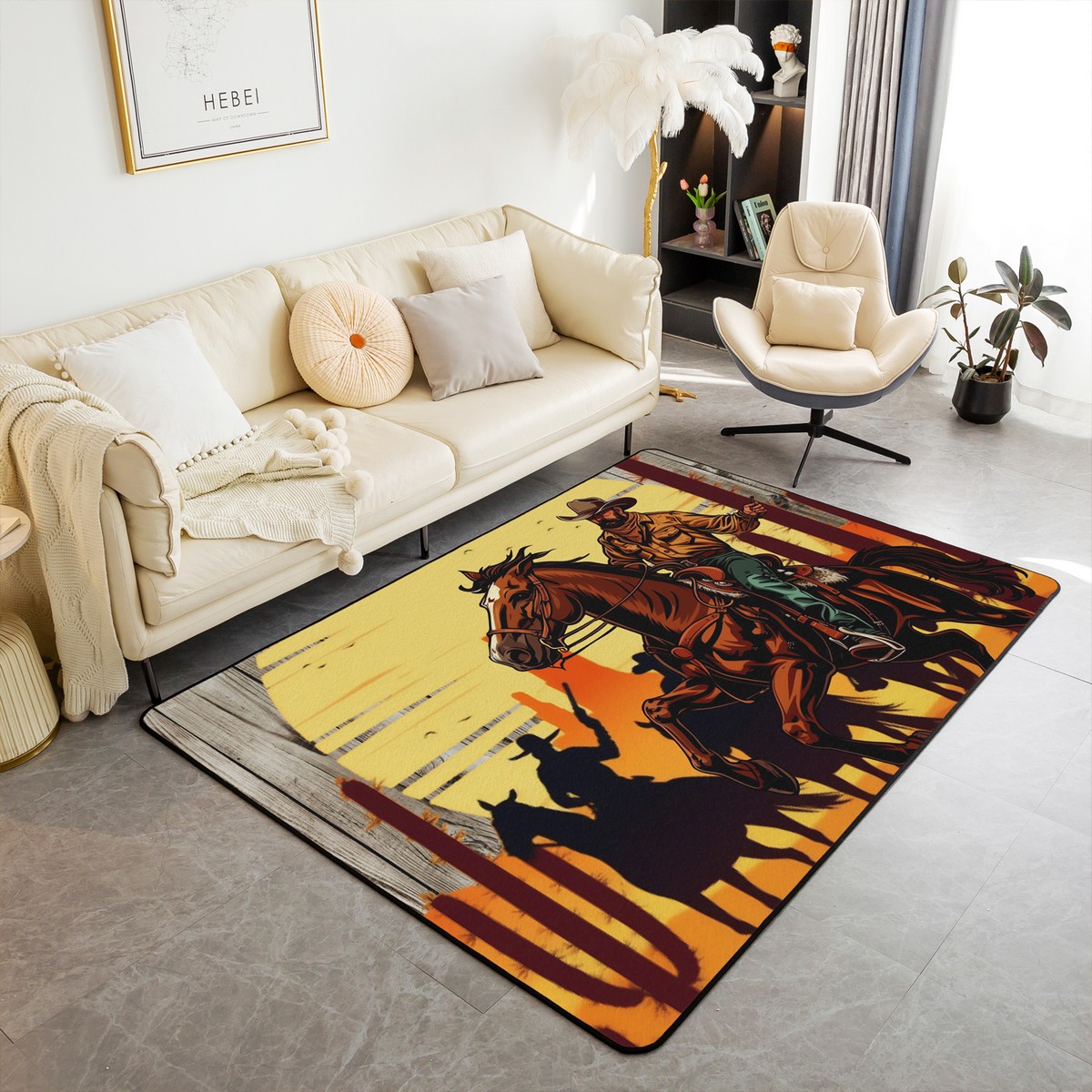 Cowboy Area Rug 5x6'6'',Western Country Style Horse Decor Non Slip Rug ...