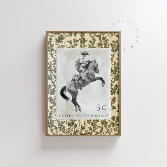Cowboy Art Print Vintage Stamp Wall Decor Cottagecore Country Farmhouse ...