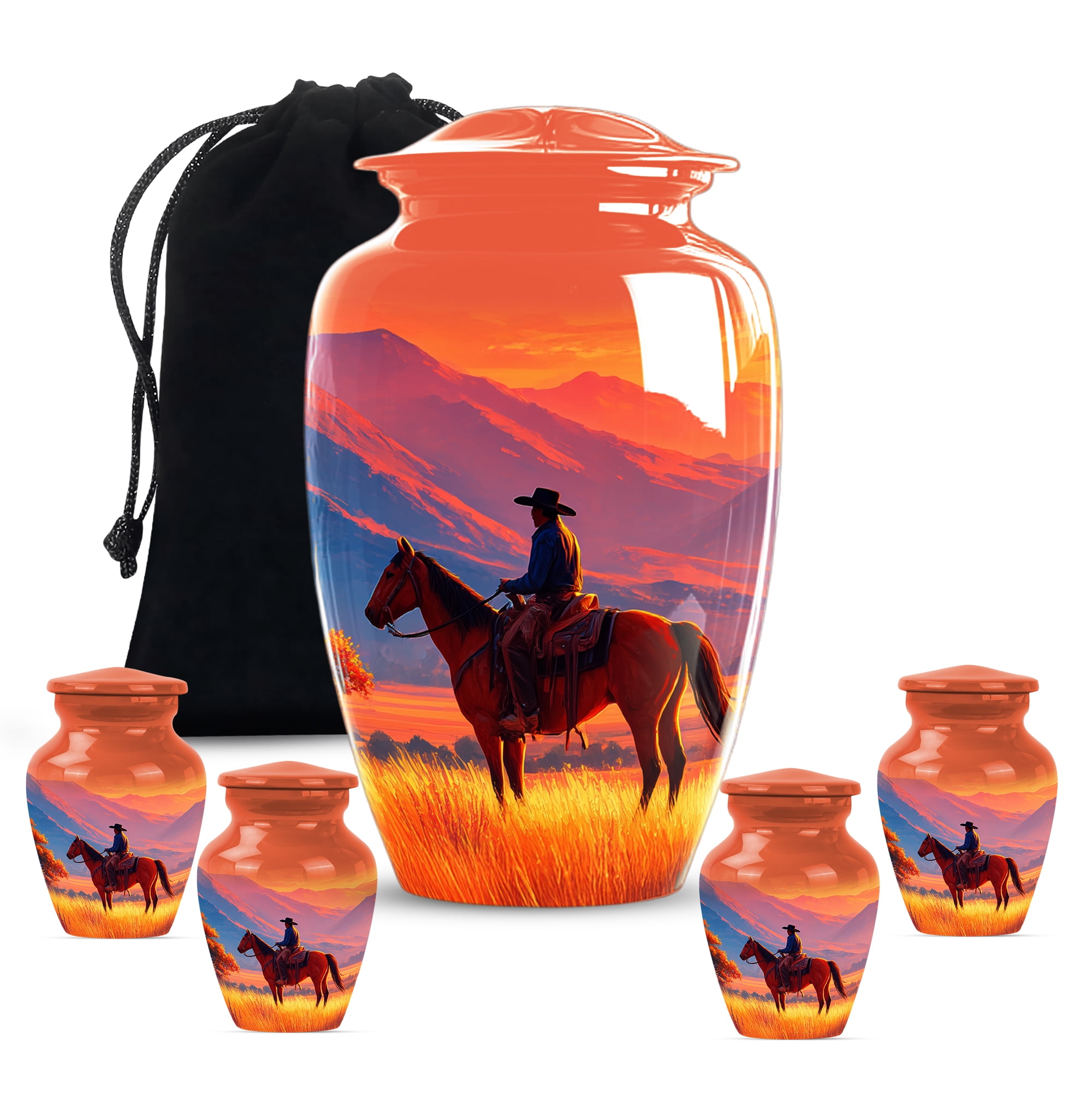 Cowboy Ash Urn for Adults - sunset keepsake urn for ashes - Mini Urns ...