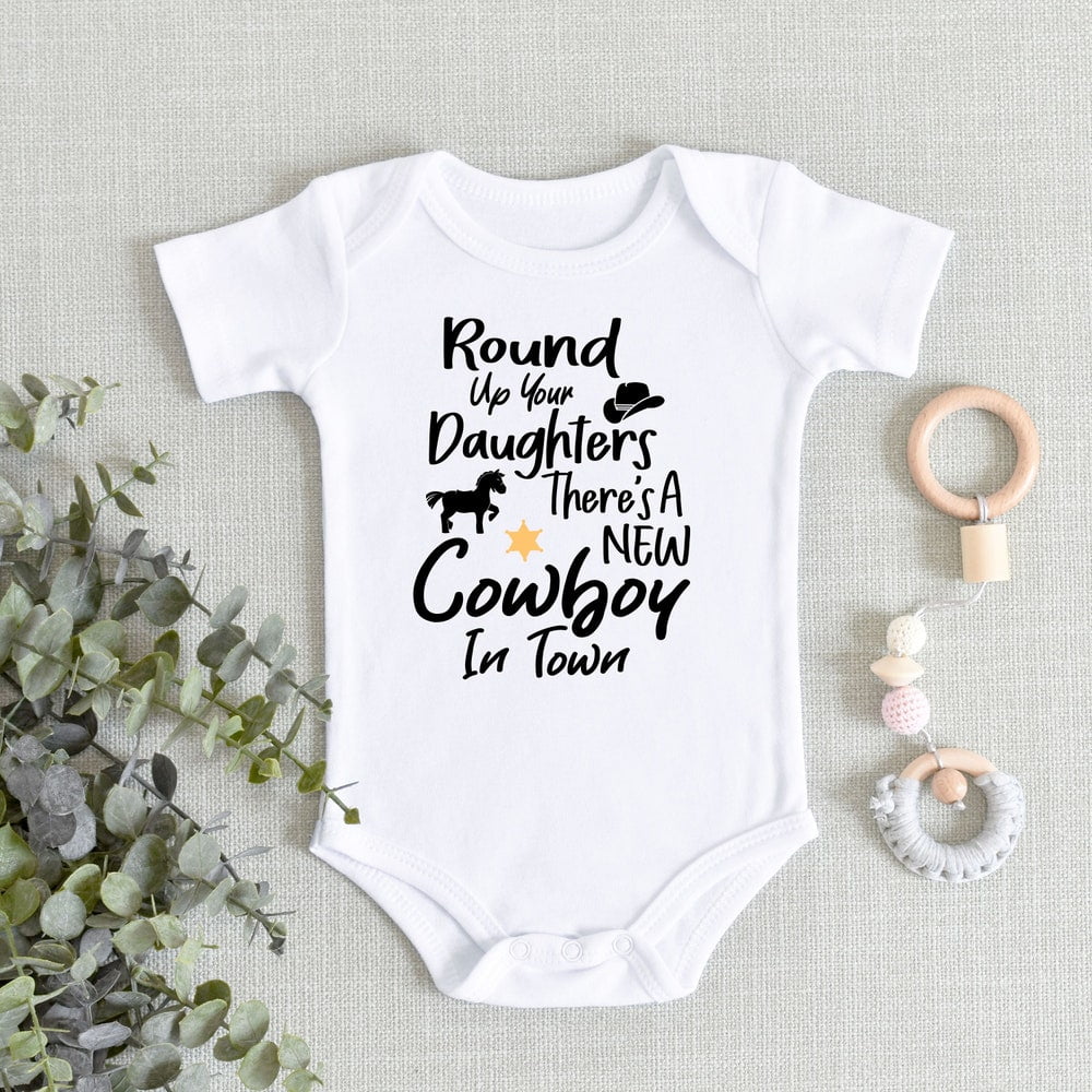 Cowboy Baby Bodysuit, Little Cowboy Bodysuit, Round Up Your Daughters, First Rodeo, Country Farm ...