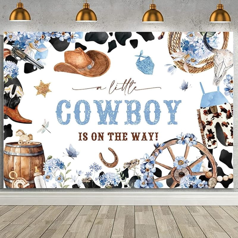 Cowboy Baby Shower Backdrop for Boys A Little Cowboy is On The Way ...