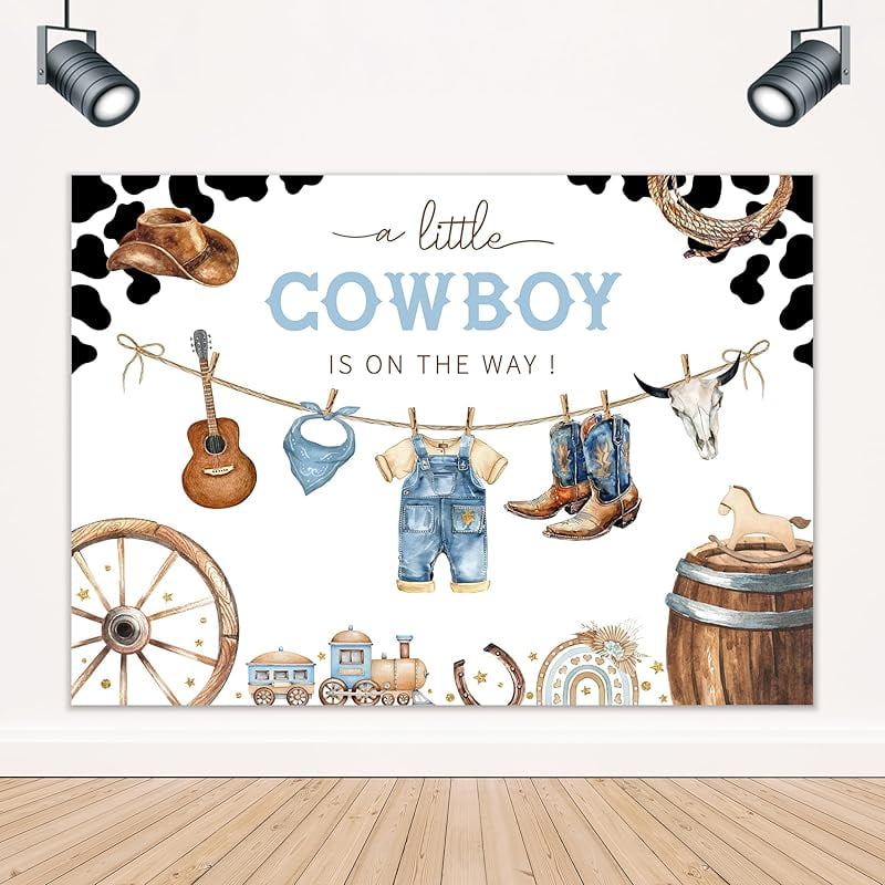 Cowboy Baby Shower Backdrop A Little Cowboy is on The Way Western Wild ...