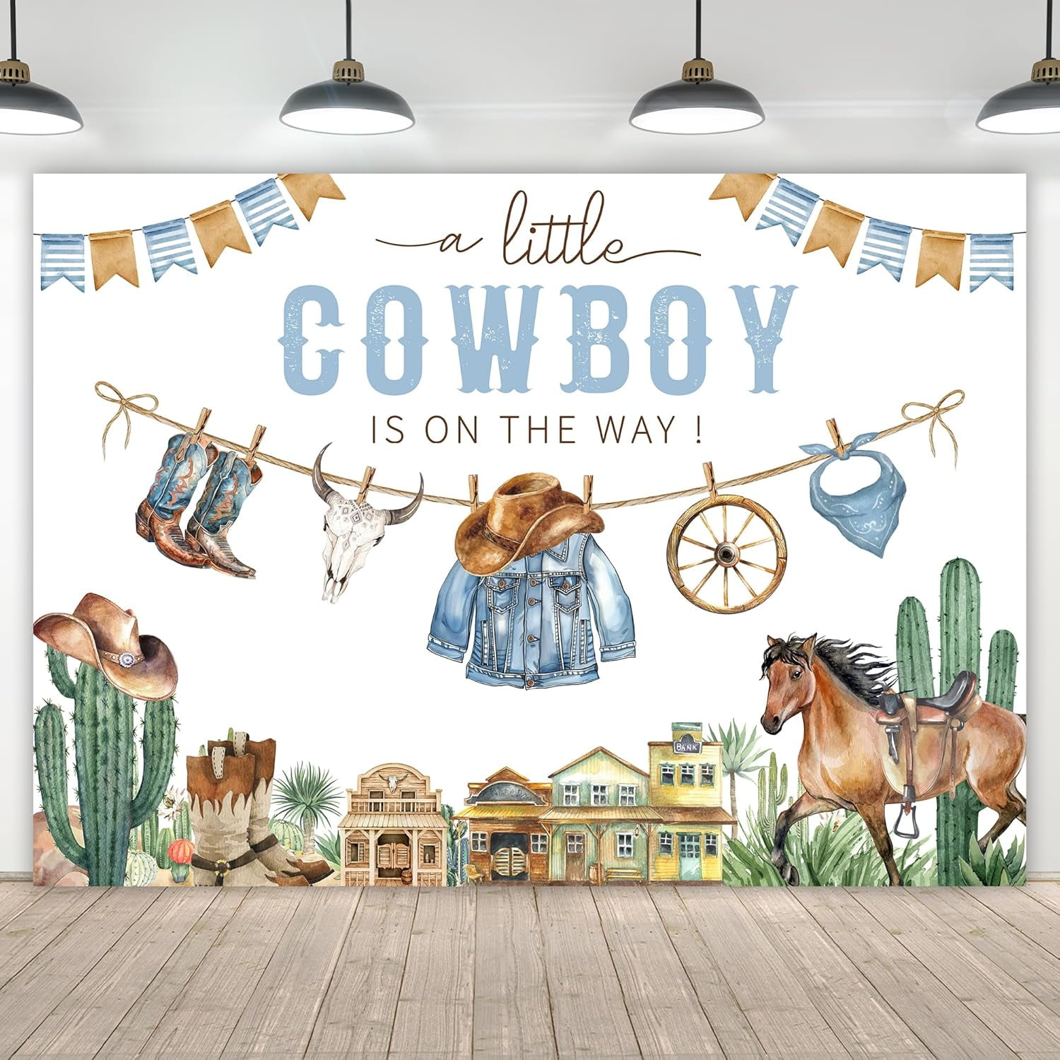 Cowboy Baby Shower Backdrop Little Cowboys Boys Wild West Theme Western ...
