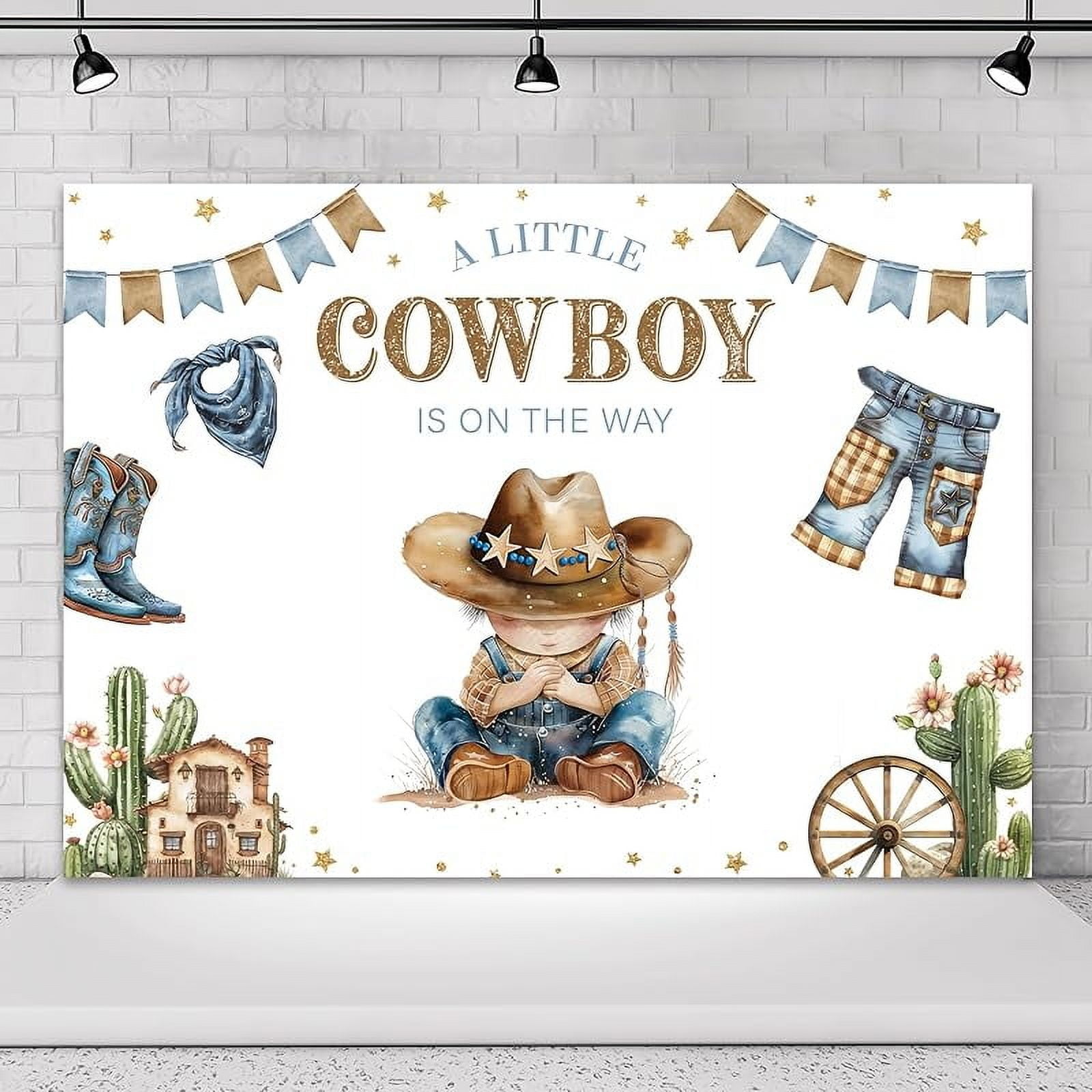 Cowboy Baby Shower Backdrop for Photography for Boy Western Cartoon ...