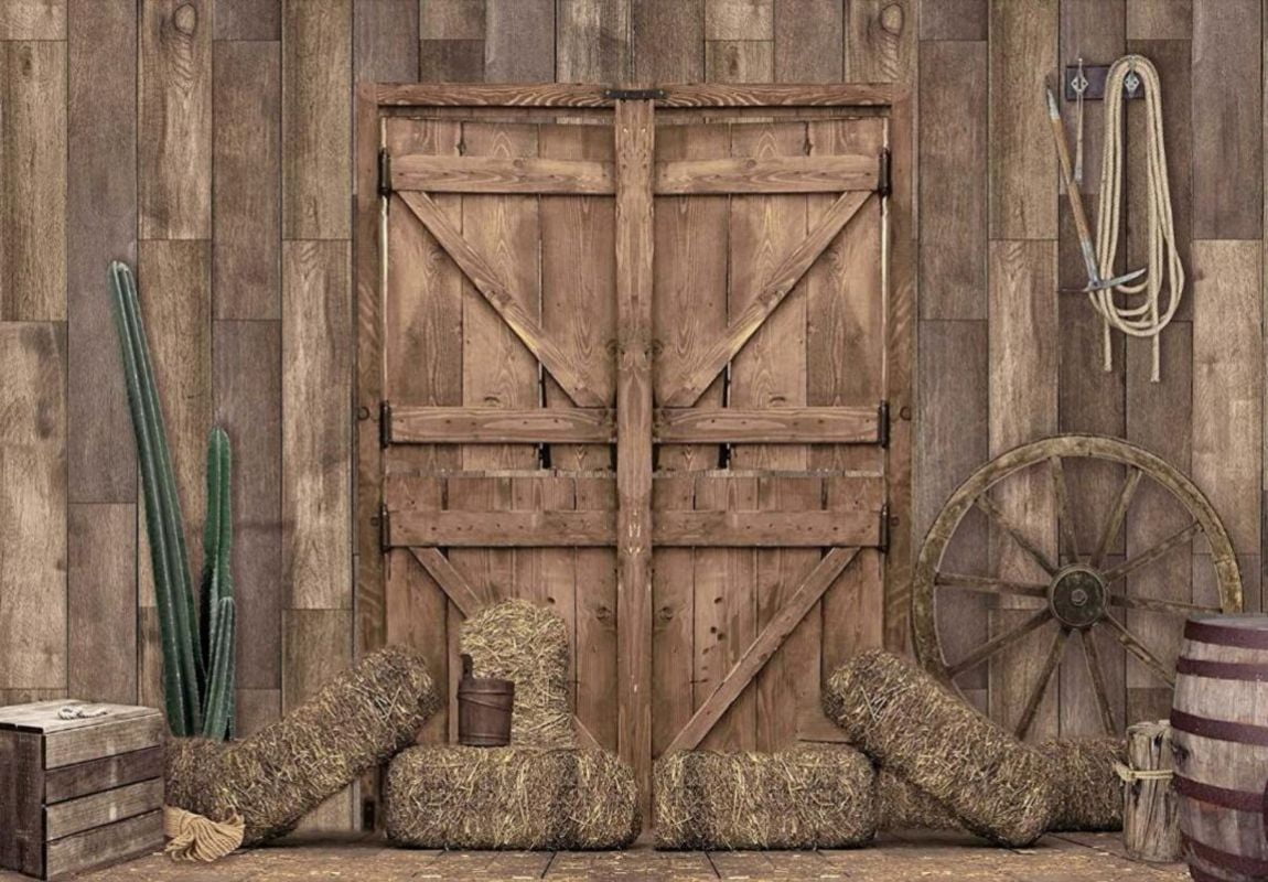 Cowboy Barn Door Background Birthday ration Banner Custom Backdrop Party Photo Town Photography ...