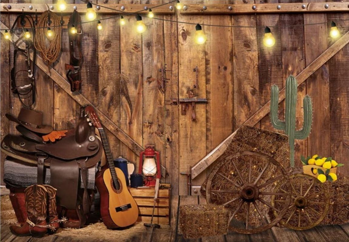 Cowboy Barn Door Background Birthday ration Banner Custom Backdrop ...