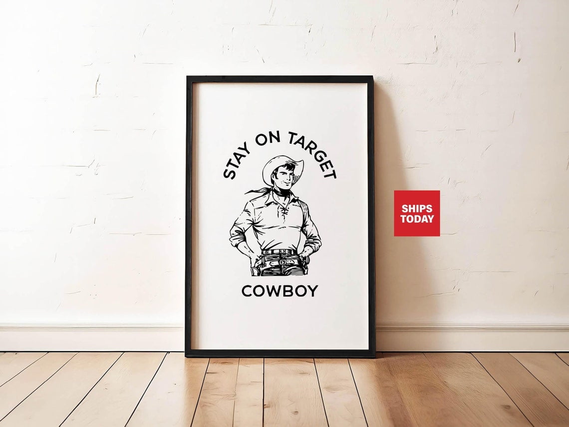 Cowboy Bathroom Print Western Bathroom Wall Art Stay On Target Poster ...