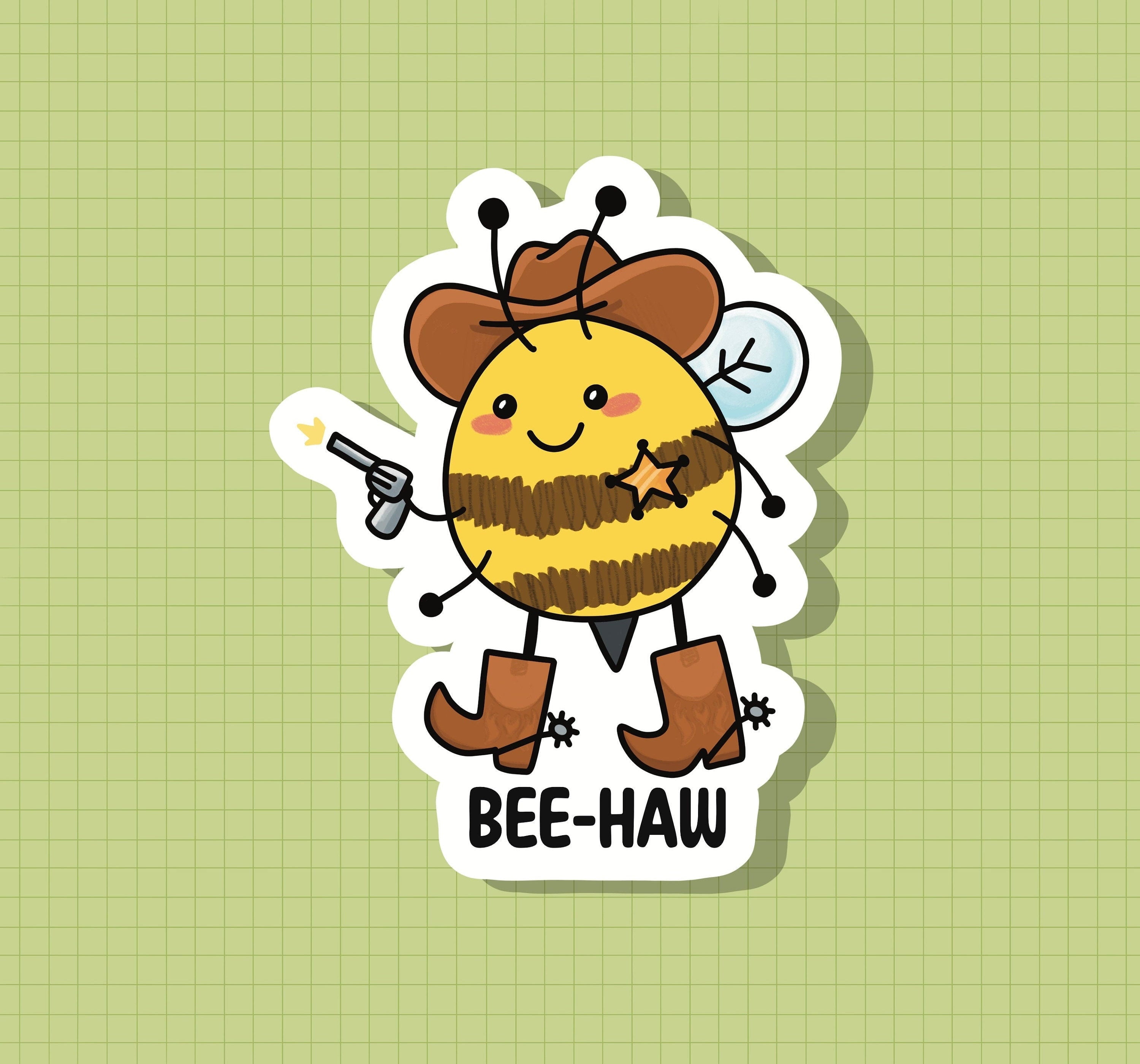 Cowboy Bee "Bee-Haw!" Sticker | Die Cut | Waterproof Vinyl ...