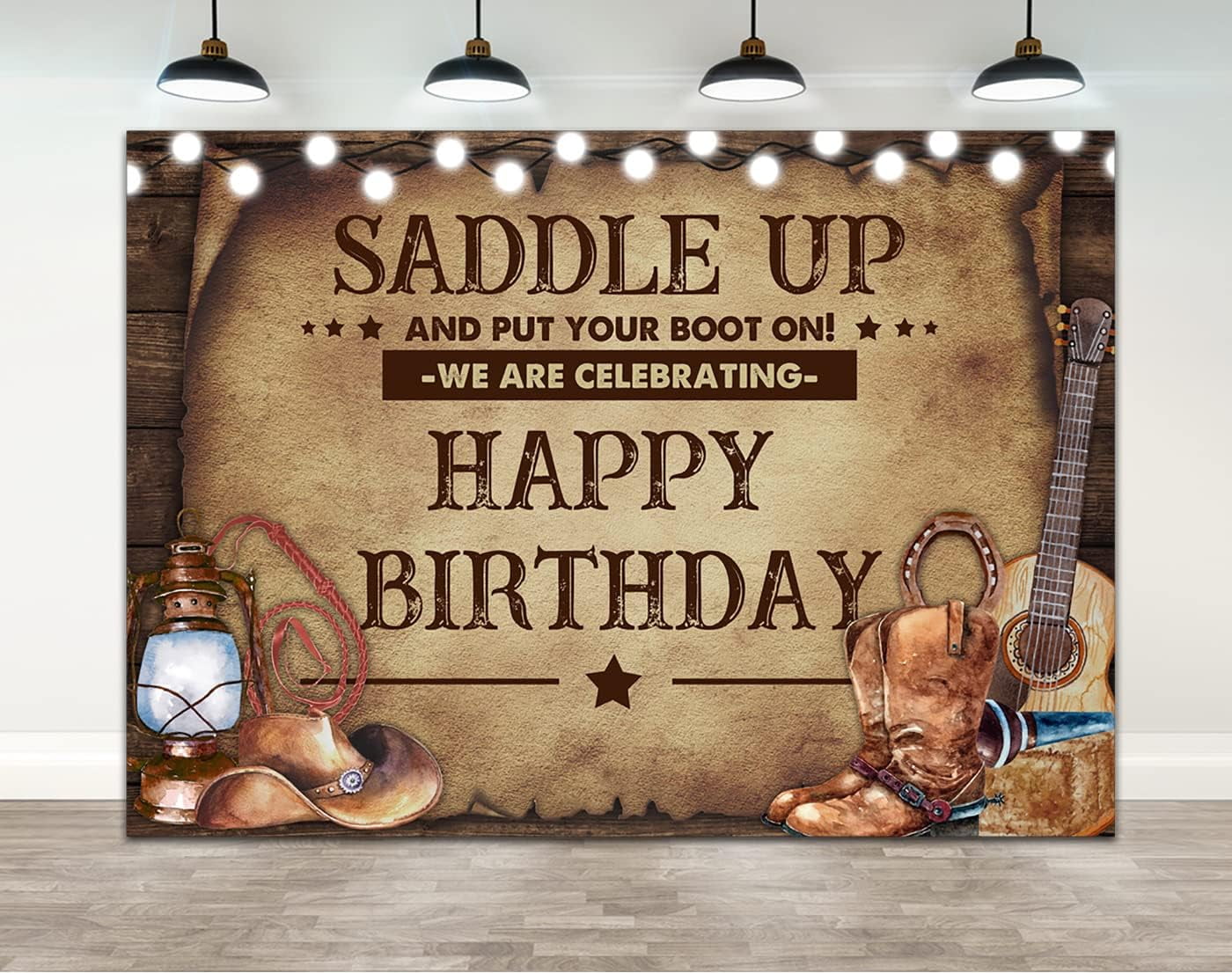 Cowboy Birthday Backdrop Saddle Up and Put Your Boot On We are ...