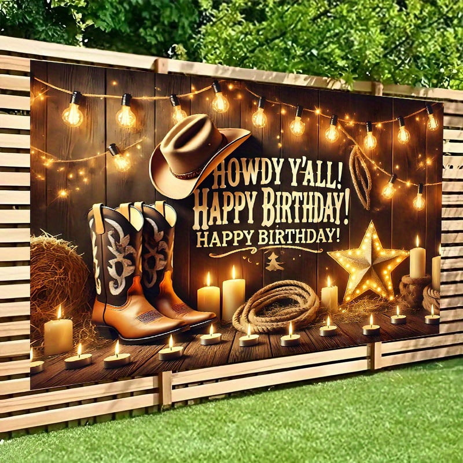 Cowboy Birthday Celebration Backdrop Banner -Polyester Fabric Wall ...