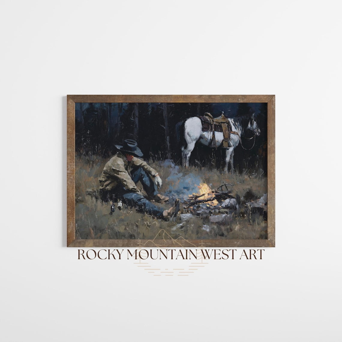 Cowboy Bonfire Wall Art Moody Western Night Scene Moody Western Print ...