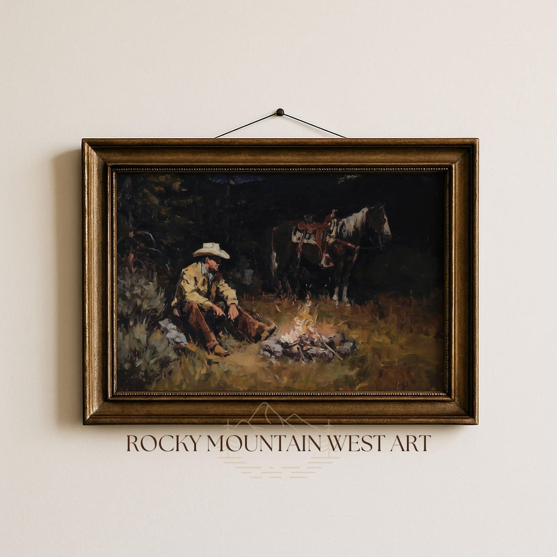 Cowboy Bonfire Wall Art Moody Western Night Scene Moody Western Print ...