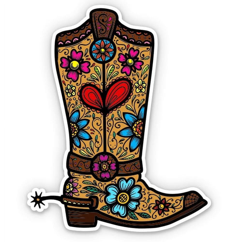 Cowboy Boot Floral Pretty - 7" Vinyl Sticker - For Car Laptop I-Pad ...