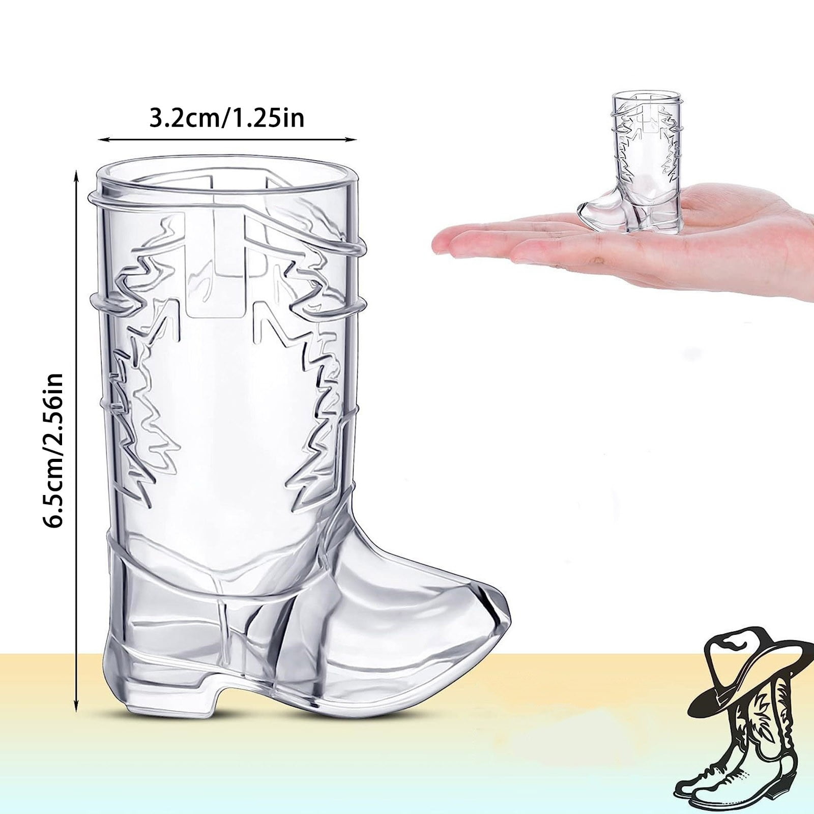 Cowboy Boot Glasses Clear Shot Glasses Reusable Cowboy Cowgirl Western ...