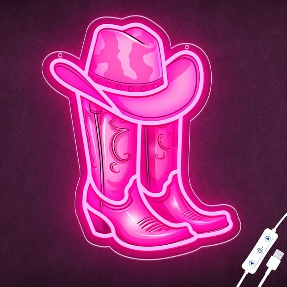 Cowboy Boot with Hat Neon Signs for Wall Decor, Led Pink Cowgirl Boot ...