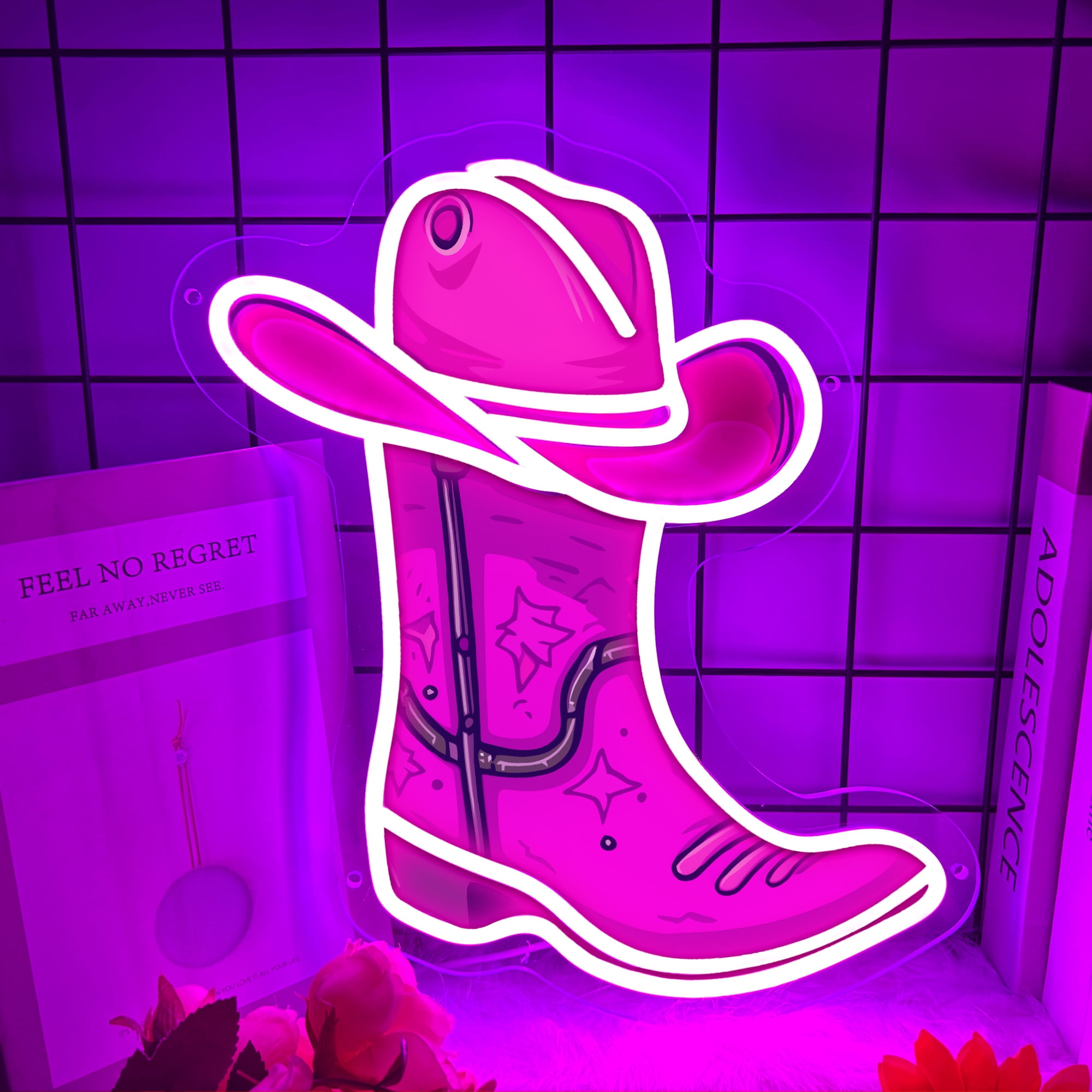 Cowboy Boot with Hat Neon Signs for Wall Decor, Pink Cowgirl Boot Led ...