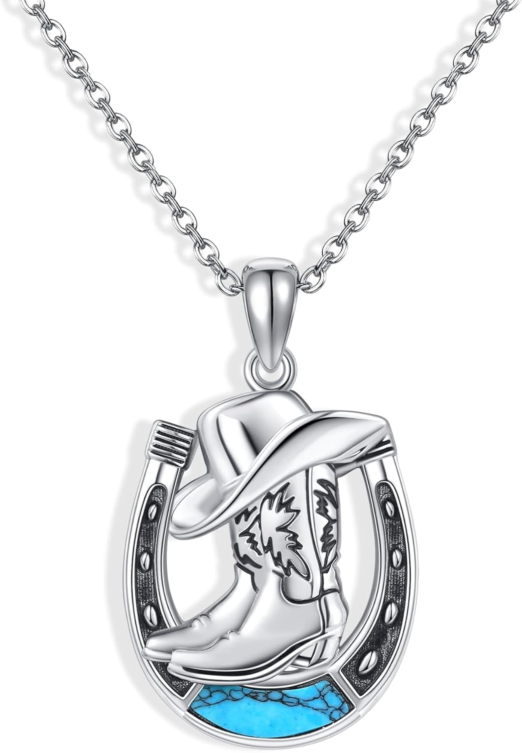 Cowboy Boot Horseshoe Necklace 925 Sterling Sliver Country Necklace ...