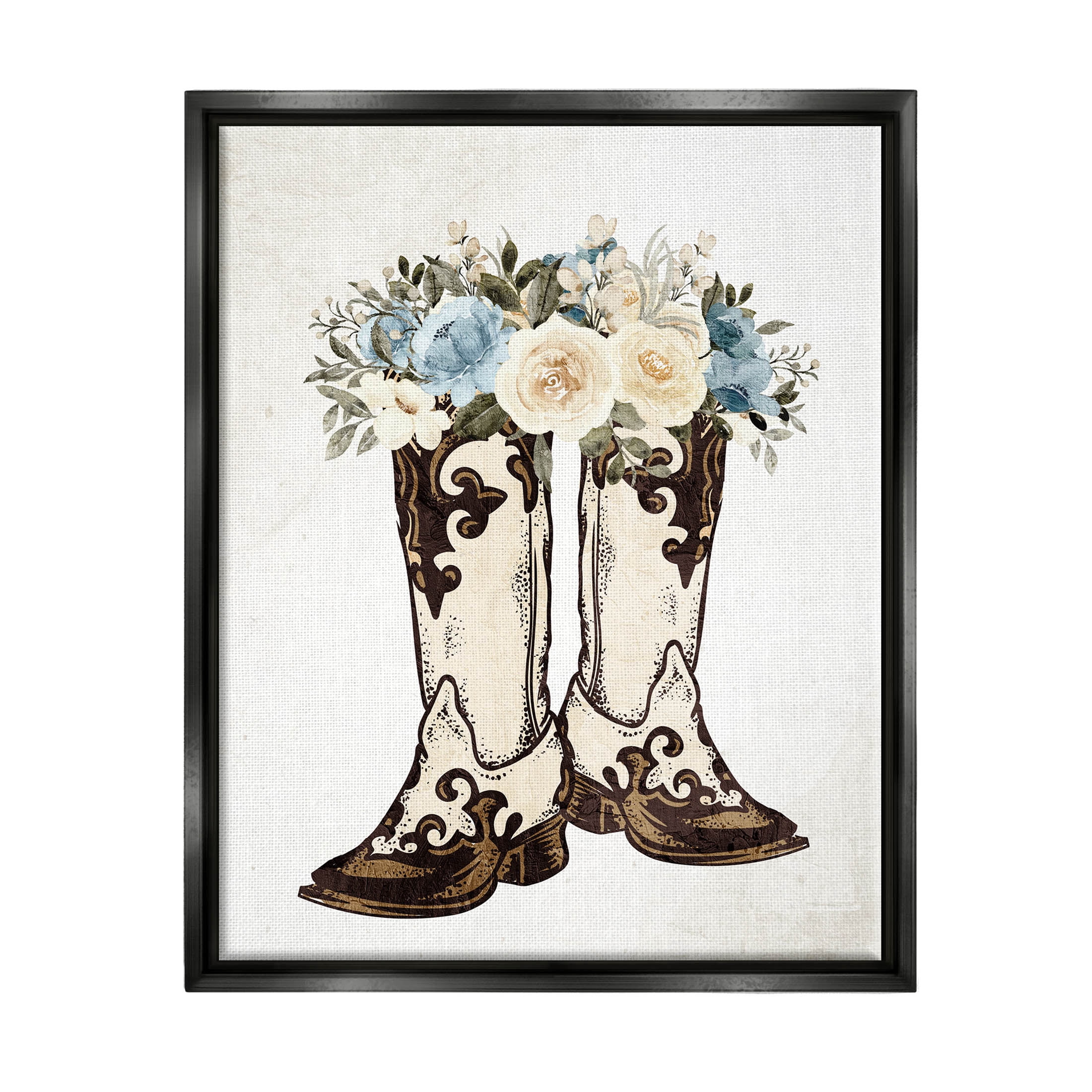 Cowboy Boot Mixed Flower Bouquet Botanical & Floral Graphic Art Jet ...