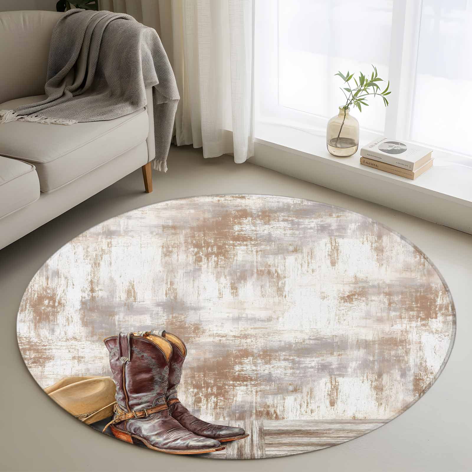 Cowboy Boots 3FT Round Area Rugs for Living Room Western Cowboy Hat ...